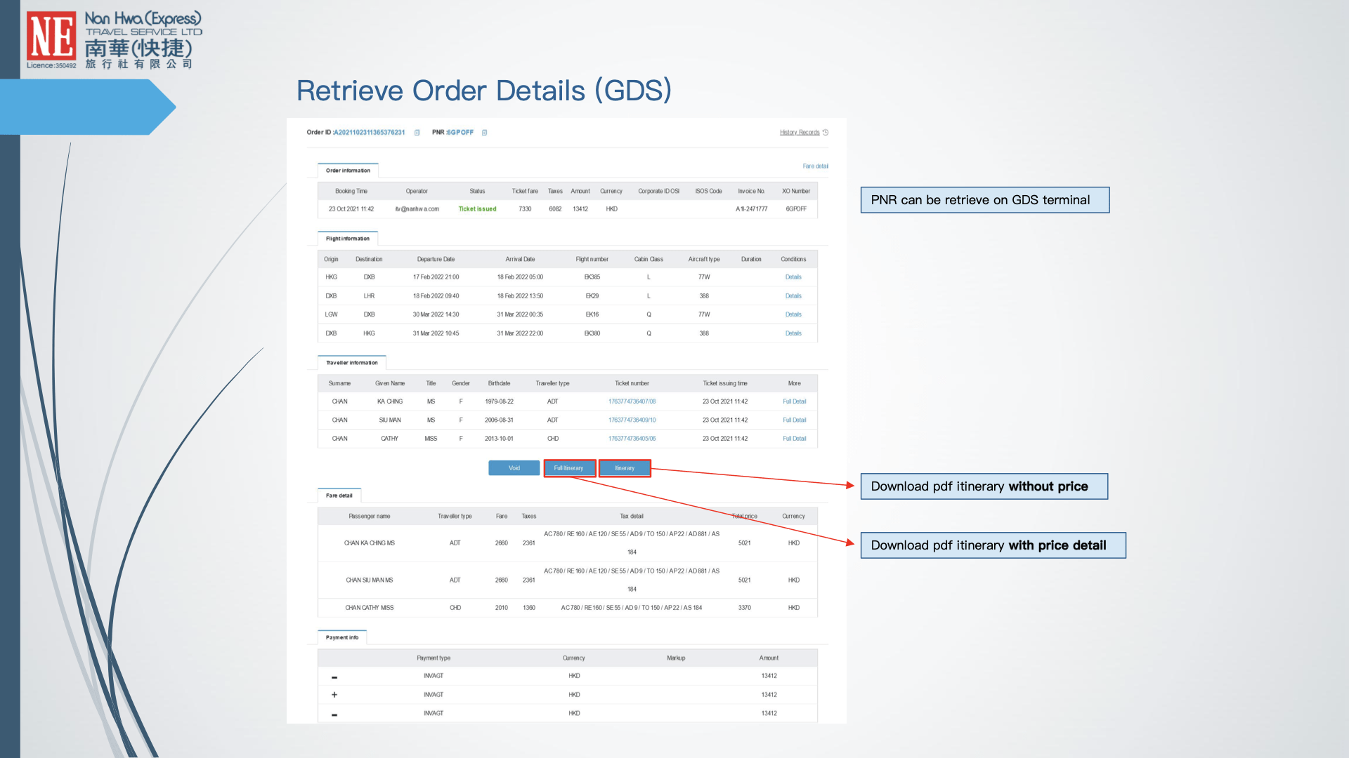 Retrieve Order Detail (GDS) - Nan Hwa (Express)